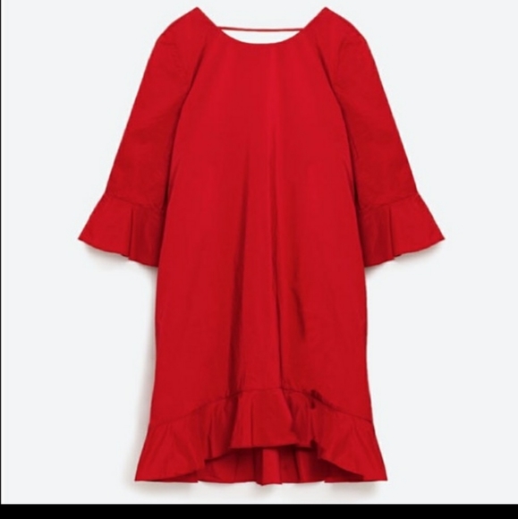 Zara | Dresses | Zara Red Ruffle Hem Dress | Poshmark